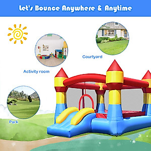 Costzon Inflatable Bounce House, Party Castle Bouncy House for Kids 12ft L x 9ft W x 7ft H Indoor Outdoor Fun w/Large Jumping Area & Fun Slide, Blower, Toddler Bounce House for Backyard Birthday Gifts