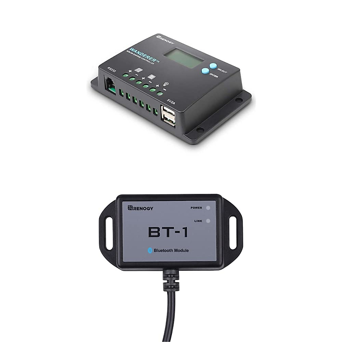 Bundle of Renogy 10 Amp 12V/24V PWM Negative Ground Solar Charge Controller + Renogy Bluetooth Module RJ12 Communication Port Compatible Rover/Wanderer/Adventurer Charge Controllers