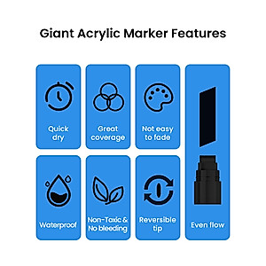 BIGTHUMB Jumbo Poster Markers Set: 12 Colors Large 15mm Wide Tip Permanent Ink Thick Acrylic Paint Pens for Rock Painting, Stone, Glass, Wood, Ceramic, Metal, Plastic, Fabric