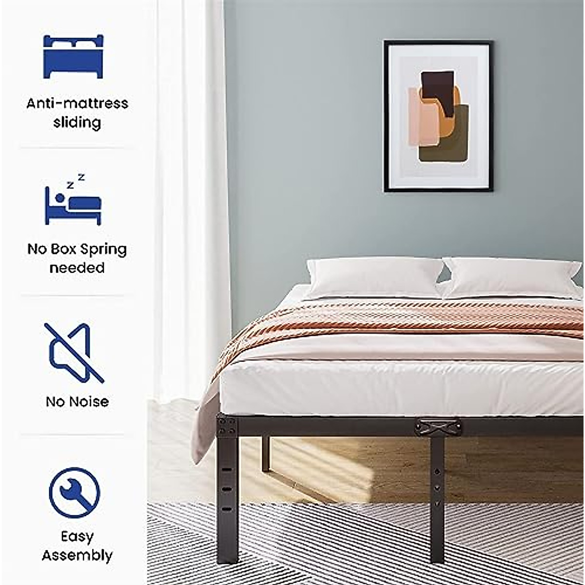 Bed Frame Full Size Storage 14 inch Tall,Platform Metal BedFrame for Kids Boys Girls, Heavy Duty Slats Support,No Box Spring Needed, Easy Assembly, Noise Free, Black (Full, 14in)