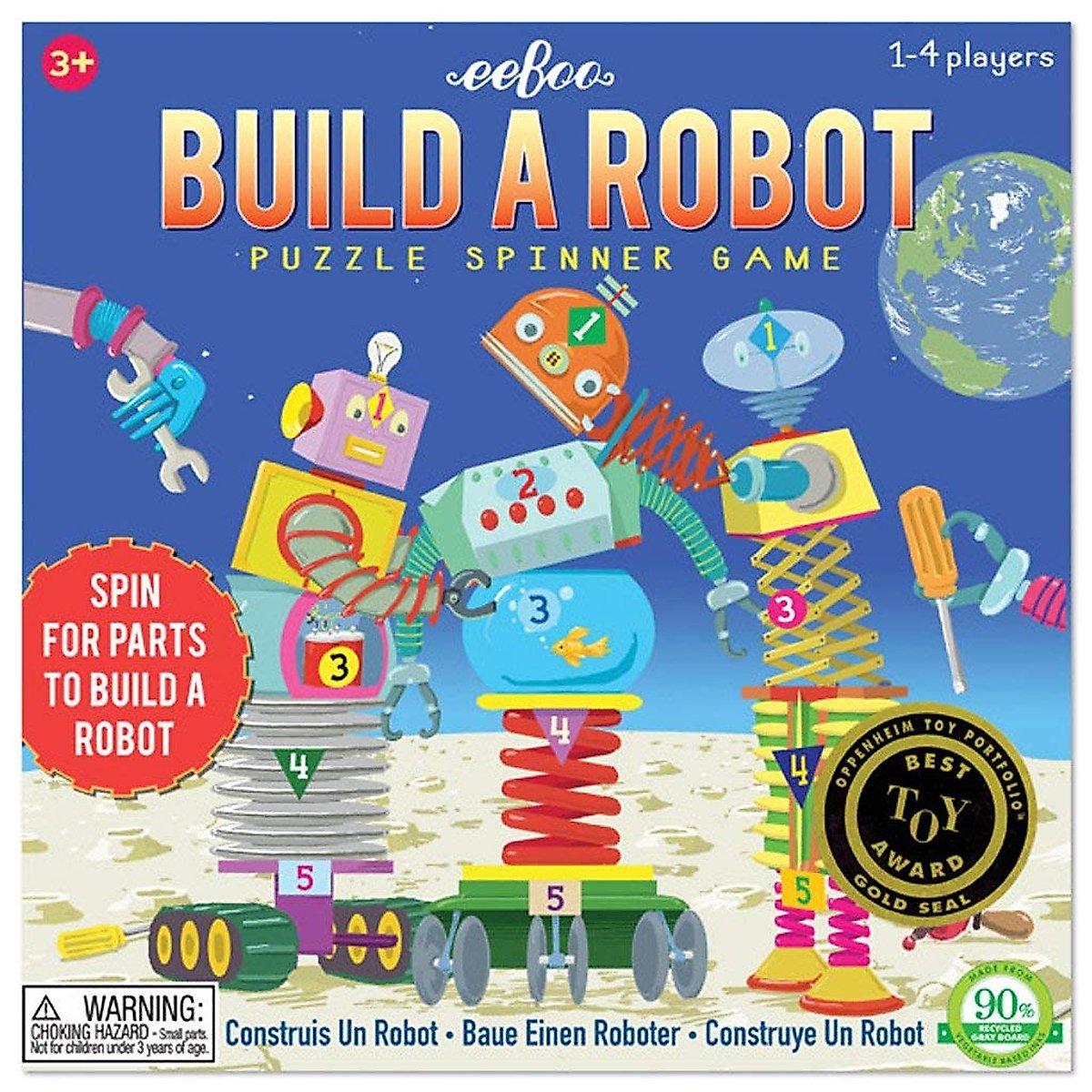 eeBoo: Build A Robot Spinner Puzzle Game, Encourages Imaginative Play, Patience and Social Skills for Children, for 2 to 4 Players, Spin for Parts to Build a Robot, Ages 3 and up