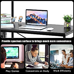 HAPPYGRILL Computer Desk with 4-Tier Bookshelves Writing Study Table Workstation with Tower Storage Shelves for Home Office