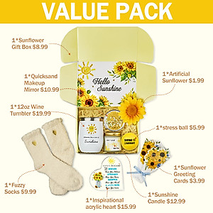 Christmas Gifts for Women Birthday Gifts for Her, Sunflower Gift Sending Sunshine, Get Well Soon Gifts Basket for Women, Inspirational Gift for Best Friend Sister Mom, Unique Gifts for Thinking of You