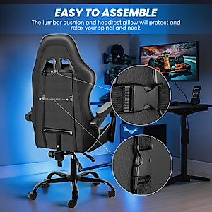 YSSOA Gaming Chair with Footrest, Big and Tall Gamer Chair, Racing Style Adjustable Swivel Office Chair, Ergonomic Video Game Chairs with Headrest and Lumbar Support
