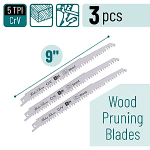 Bates- Wood Pruning Reciprocating Saw Blades, 9 Inch, 3 Pack, Sawzall Blades, Reciprocating Saw Blades, Sawzall Pruning Blades, Pruning Blade for Reciprocating Saw, Wood Saw Blades