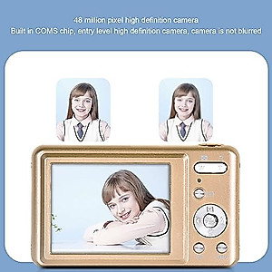 Portable Digital Camera, High Definition USB 48 MP 2.7in 8X Digital Zoom Digital Camera for Travel (Color : Gold)