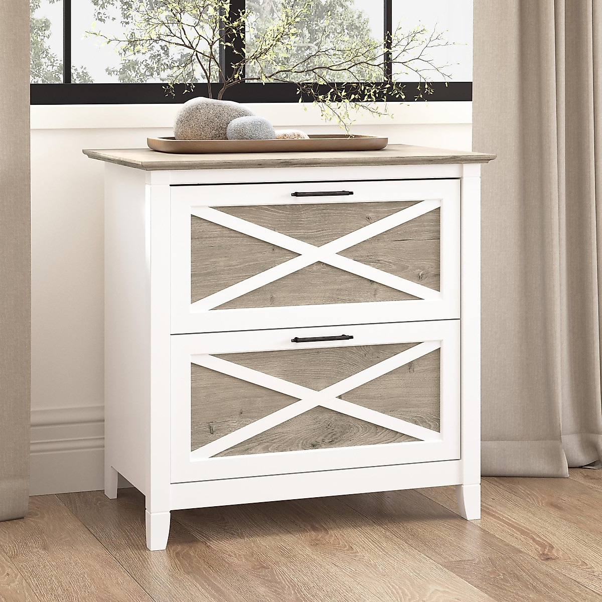 Bush Furniture Key West Lateral File Cabinet, Modern Farmhouse 2 Drawer File Cabinet for Home Office