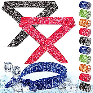 10 Pieces Ice Cool Scarf Summer Cooling Scarf Neck Wrap Headband Cooling Scarf Instant Chill Neck Scarf Soaked Tie Around Neck for Summer Outdoor Activity (Green, Black, Red, Blue, Orange)