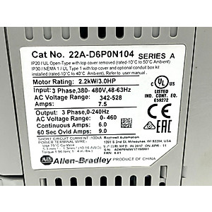 22A-D6P0N104 PowerFlex 4 AC Drive 480V 2.2KW VFD 22A-D6P0N104 Sealed in Box 1 Year Warranty