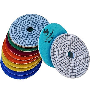 QuickT SPW702A Concrete Countertop Wet Polisher Variable Speed Grinder Sander Granite Stone Polisher Polishing Fabrication Tools Kit - 4" Diamond Polishing Pads for Concrete Granite Marble Tile Polish