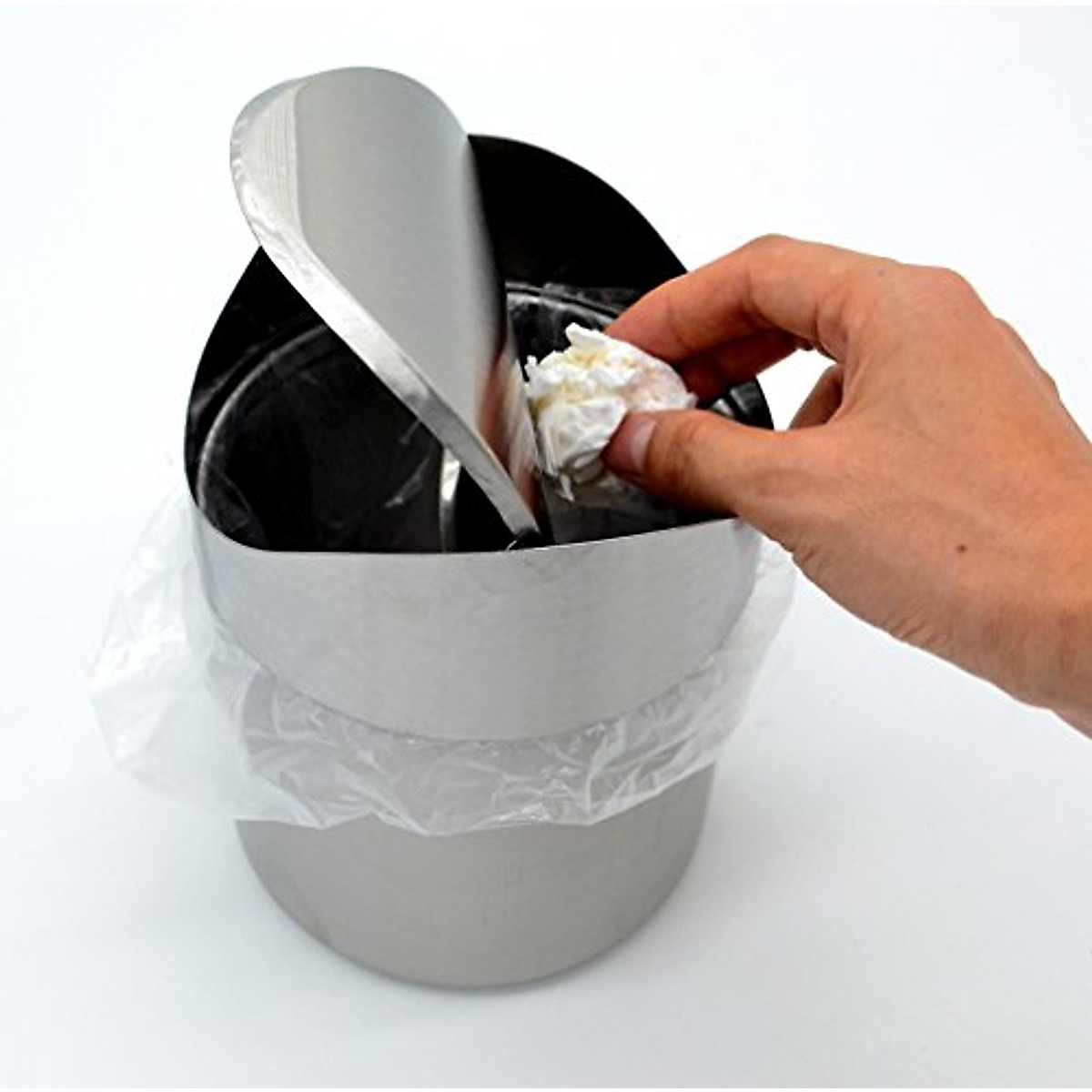 ZHOUWHJJ Mini Countertop Brushed Stainless Steel Swing Lid Trash Can Set, Come with Trash Bag, 1.5 L / 0.40 Gal, Multiple Color Options, Silver