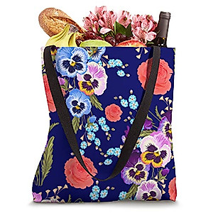 Western Pioneer Country Woman Pansy Floral Pattern with Blue Tote Bag