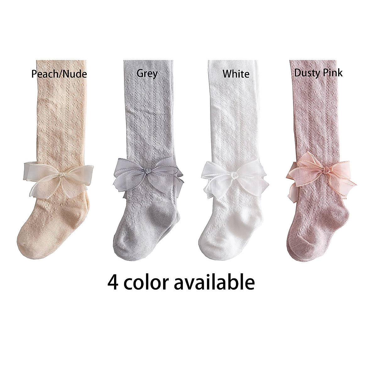 CHUNG Baby Girls Cotton Tights Thin Hallow Summer with Bowknot Lace Fashion Toddler Crochet Footed Legging (1-2 Years, White)