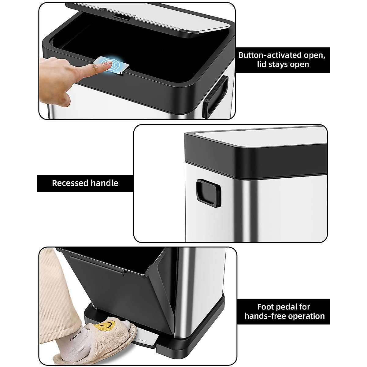 Vertical Trash Can - 2 Tiers 9 Gal Stainless Steel Tall Trash Can with Recycle Combo for Office Indoor