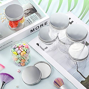 Patelai 18 Pieces 5 Oz Plastic Jars with Lids, Clear Jar Clear Storage Containers Refillable Cosmetic Jars Kitchen Storage Jars with Lids for Cosmetics Food Seasonings (Silver Lid,6.5 x 6.5 x 6.5 cm)