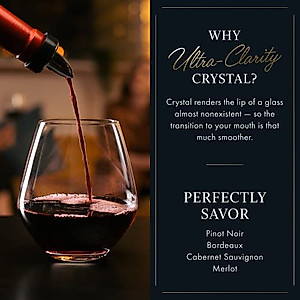 ELIXIR GLASSWARE Stemless Red Wine Glasses Set of 4 - Hand Blown Crystal Stemless Wine Glasses - Unique Large Wine Glasses For Cabernet, Pinot Noir, Burgundy, Bordeaux 18oz, Clear