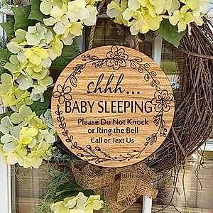 Rustic Baby Sleeping Hanging Sign Plaque, Do Not Knock Or Ring The Bell, Round Sturdy Wooden Door Hanger for Baby Room, Nursery, Kindergarten, Bedroom, Door Knob Decor