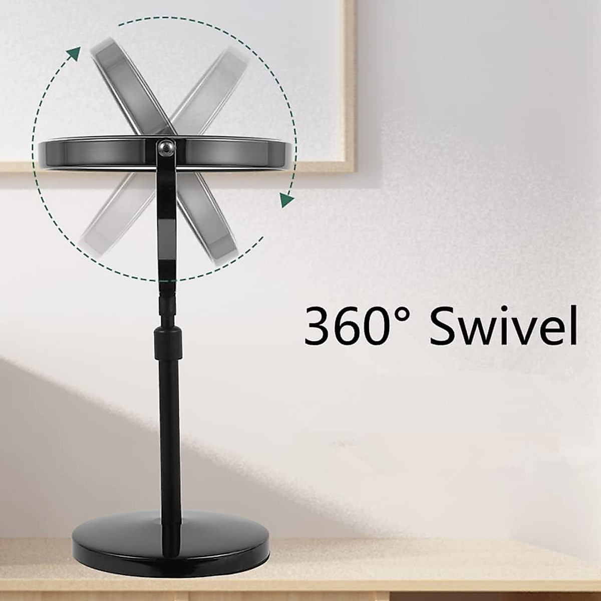 HIHIA Height Adjustable Makeup Mirror 8 Inch Double-Sided 7X Magnification, Black Magnifying Makeup Mirror Round Tabletop Mirror Tall, Countertop Standing Cosmetics Black Finish