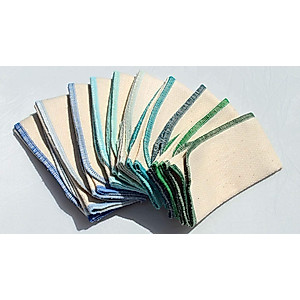 2 Ply 11x12 Inches Natural Unbleached Birdseye Paperless Towel Set of 10 Assorted Blues and Greens