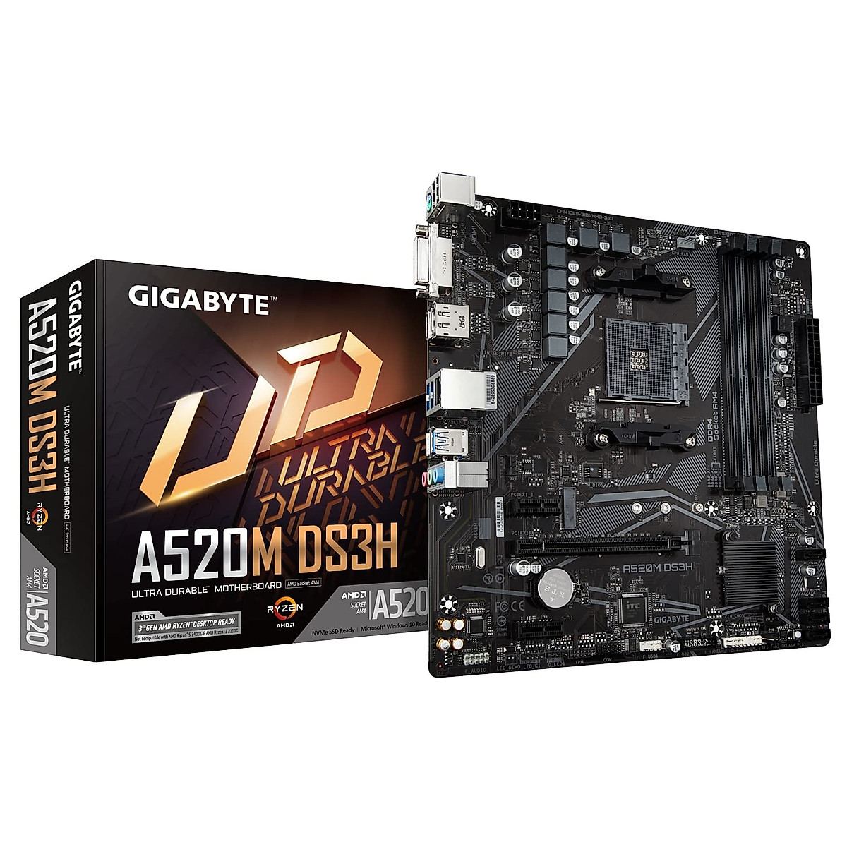 Gigabyte A520M DS3H (AMD Ryzen AM4/MicroATX/5+3 Phases Digital PWM/Gaming GbE LAN/NVMe PCIe 3.0 x4 M.2/3 Display Interfaces/Q-Flash Plus/RGB Fusion 2.0/Motherboard)
