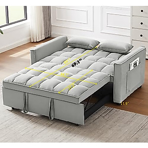 Lin-Utrend 3 in 1 Convertible Sleeper Sofa Bed with Pull Out Sofa Bed, Modern Velvet Loveseat Futon Couch with Adjustable Backrest and Lumbar Pillows,Small Love Seat Lounge Sofa Bed for Small Space