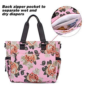 H HIKKER-LINK Womens Large Floral Waterproof Diaper Bag Weekend Bags Handbag for Mom Tote Bag Changing Pad Dark Blue