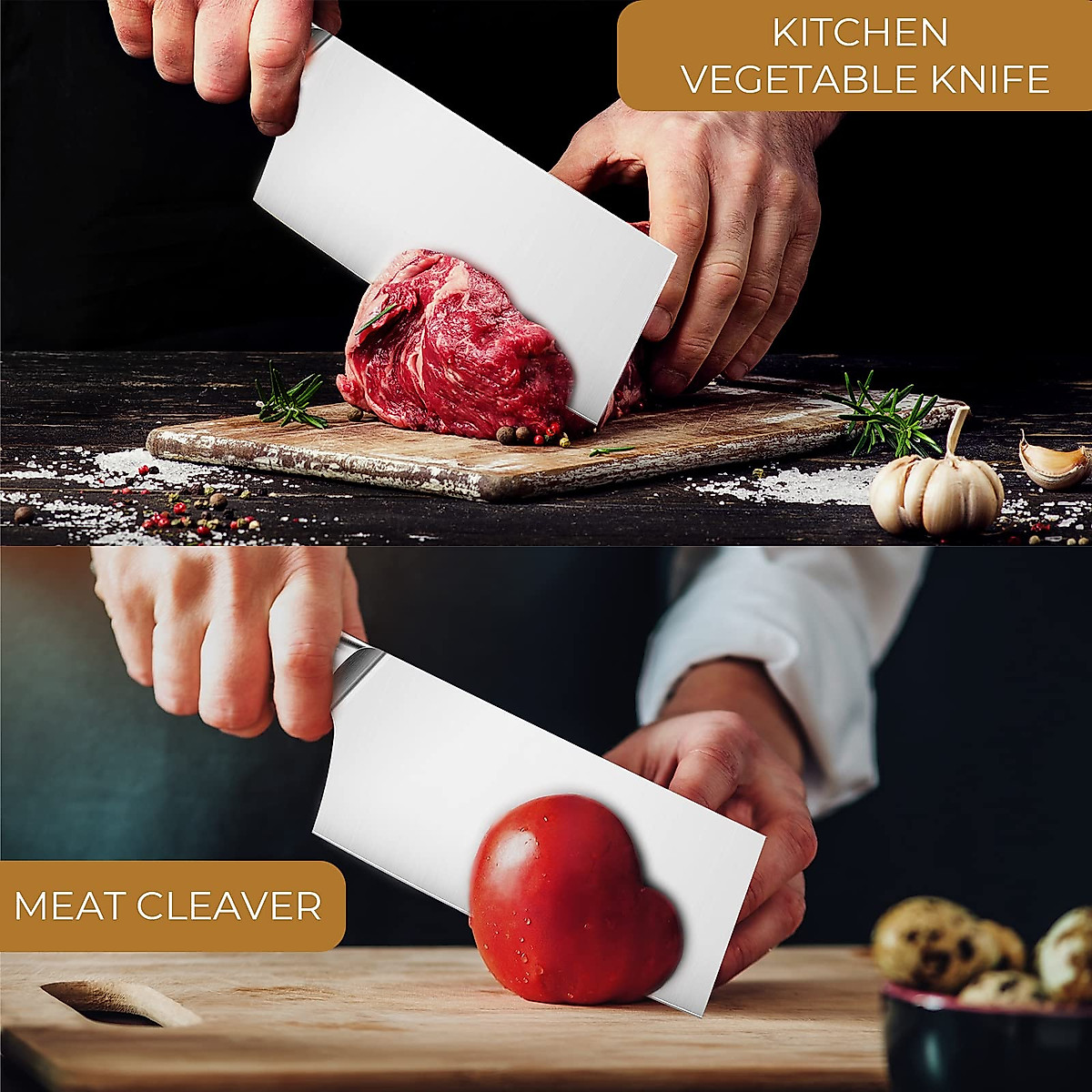 OAKSWARE Cleaver Knife 7 Inch, Chinese Chopping Knife Cleaver, German Steel & Ergonomic ABS-Handle, Sharp Meat Cleaver for Meat Cutting Vegetable Slicing
