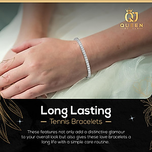 Queen Jewels 925 Sterling Silver Bracelets for Women | Princess-Cut Cubic Zirconia Tennis Bracelets for Women | Silver Jewelry Bangle Bracelets for Women | Sterling Silver Women's Bracelet 7.25 Inches