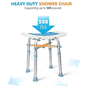 OasisSpace Heavy Duty Shower Chair 500lb, Padded Bath Seat with 6 Height Adjustable Tube - Tool Free Anti-Slip Shower Bench Bathtub Stool Seat for Inside Shower