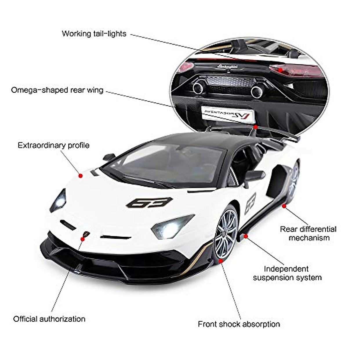 RASTAR Toy Lamborghini Car 1:14 Lamborghini Aventador SVJ Remote Control Model Car, Super RC Sport Racing Car for Kids Boys Gifts, 2.4GHz / White