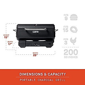Masterbuilt MB20040522 Portable Charcoal Grill Without Cart, 17"D x 28"W x 9"H, Black