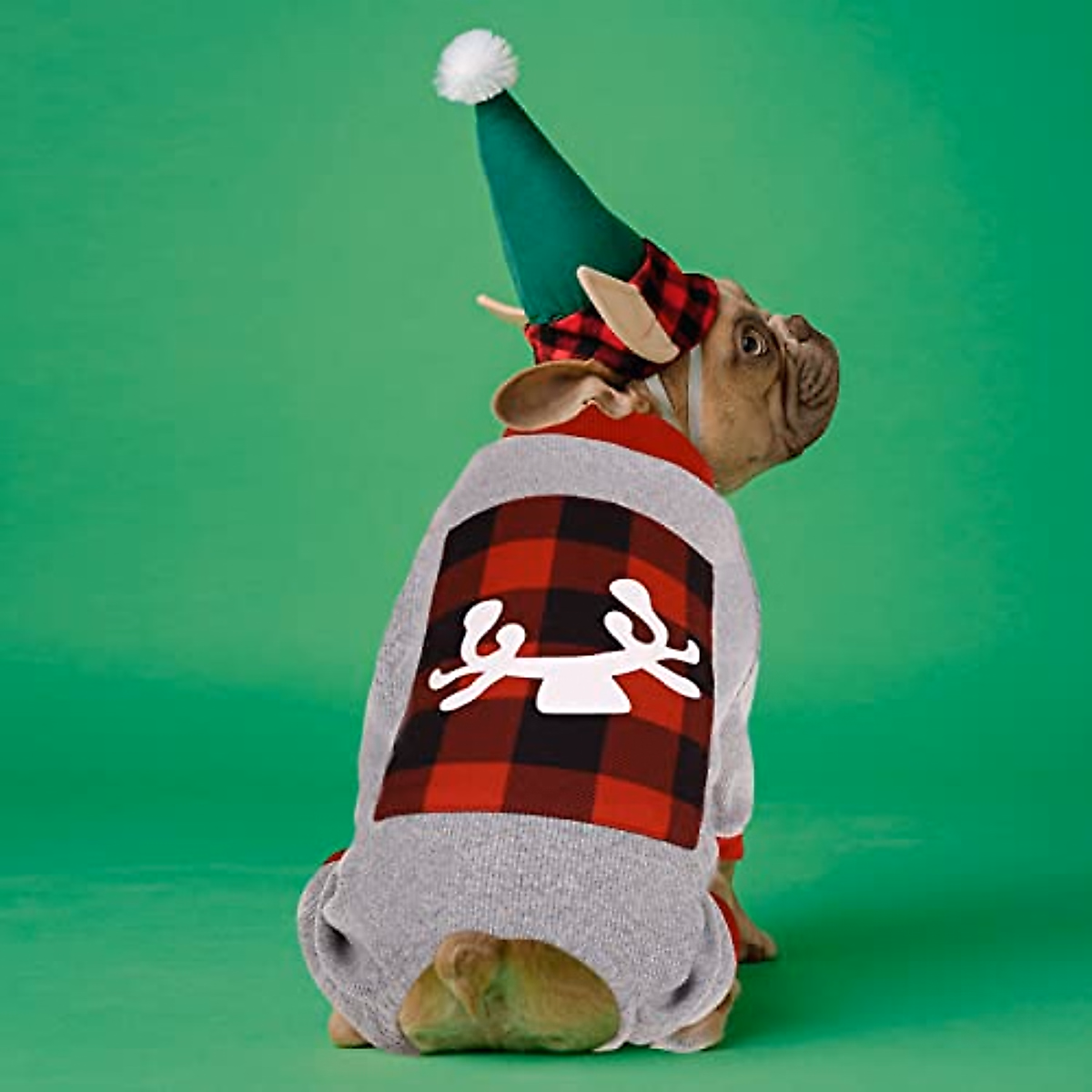 ASENKU Dog Pajamas Jumpsuit, Plaid Dog Pajamas for Small Dogs Pjs Clothes, Puppy Onesies Outfits for Doggie Christmas Shirts Sleeper Suits for Puppies Pet Cats (Grey Deer, XS)