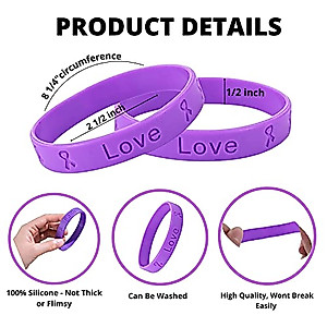 Purple Ribbon Wholesale Pack Silicone Bracelets/Wristbands for Alzheimer’s, Domestic Violence, Epilepsy, Pancreatic Cancer, Lupus, Crohn’s Disease Awareness – Perfect for Support Groups and Fundraisers - 1 Bracelet