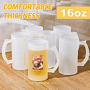 Mifoci 6 Pcs Beer Mugs for Sublimation 16 oz Glass Cups Can Add Photo Text or Images on Personalized Beer Glass for Husband Dad Men for Father's Day Oktoberfest Wedding Gift (Frosted)