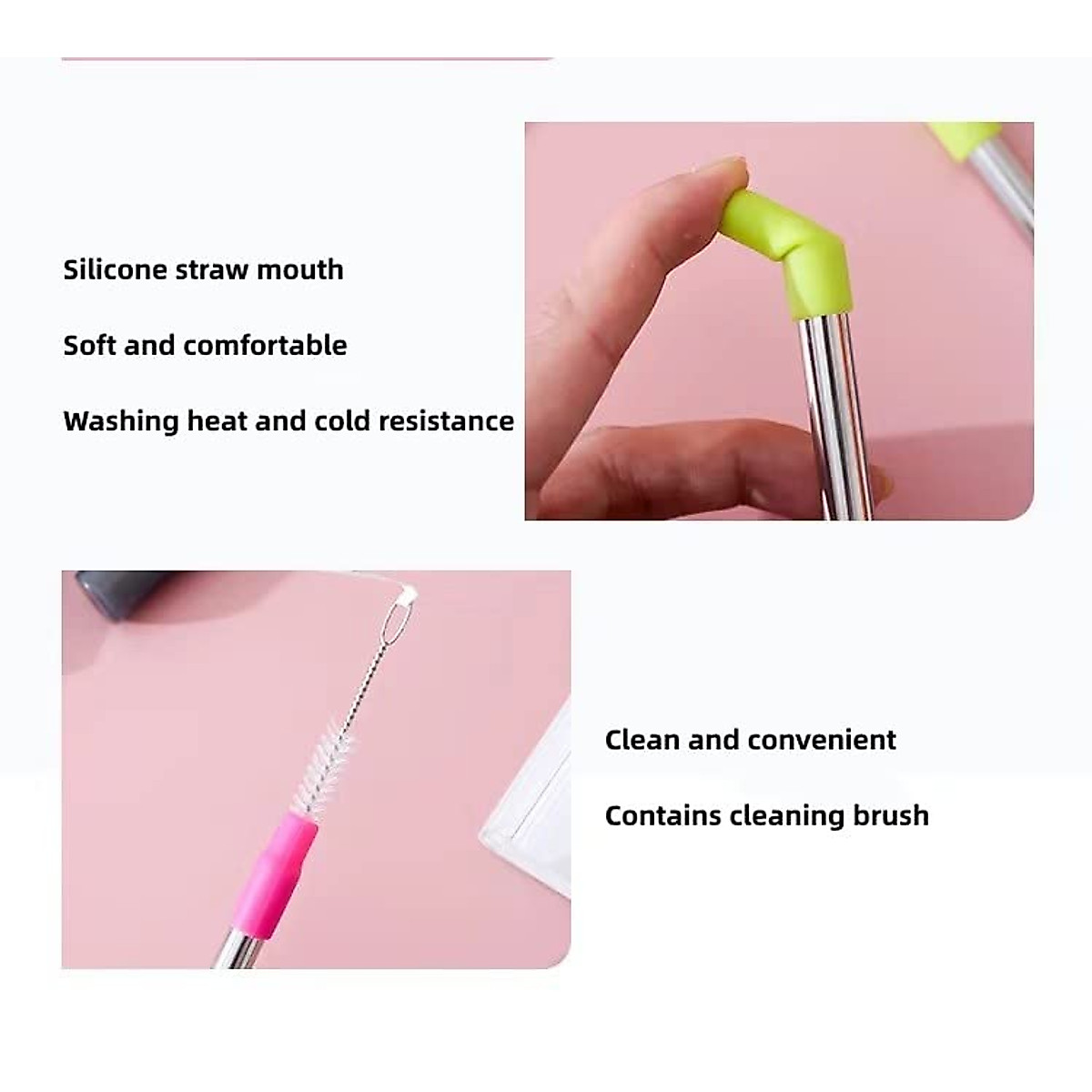 Metal Reusable Straws, 3 Pack Collapsible Portable Stainless Steel Straws, with Plastic Housing Silicone Tips and Cleaning Brush, Retractable Portable Pocket Drinking Straws