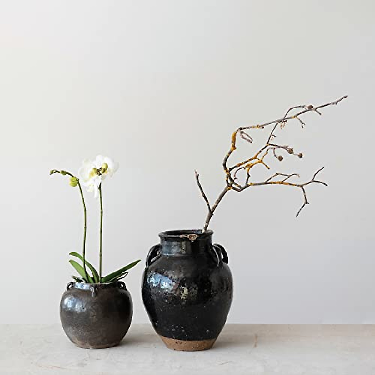 Creative Co-Op Found Decorative Clay Jar, Black, 12''