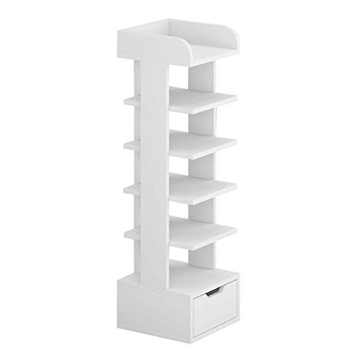 Waktavel Shoe Rack Organizer, Wooden 5 Tiers Vertical Shoe Rack with Drawer and Open Top, Space Saving Small Shoe Storage Stand for Entryway Hallway Bedroom (White Shoe Rack 5 Tier)