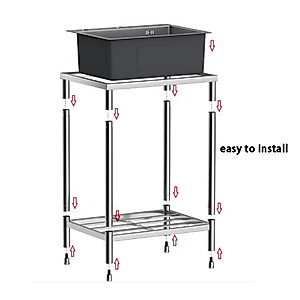 TOCTUS Outdoor Garden Sink Portable Hand Washing Station Single Trough Stainless Steel Commercial Sink Kitchen Bar Laundry Tub 1 Compartment with Storage Shelve and Faucet (Color : Hot and Cold)