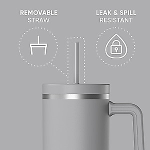 Hydrapeak Voyager 40 Oz Stainless Steel Tumbler with Handle, Insulated Water Bottle With Straw & Lid, Cupholder Friendly Reusable Travel Mug (Grey)