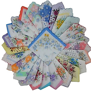 Forlisea Womens Colorful Ladies Hankies 100% Cotton Handkerchief Wendding Hanky