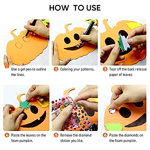 Hifunwu 30Pcs Halloween Foam Pumpkin Craft Kit Decorations with Foam Fall Maple Leaves Rhinestone Stickers for Halloween Thanksgiving Kids Art Crafts Decorations