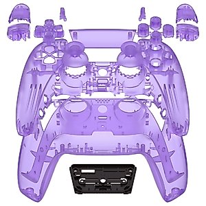 eXtremeRate Full Set Shell with Buttons Touchpad Cover, Clear Atomic Purple Custom Replacement Decorative Trim Shell Front Back Plates Compatible with p s 5 Controller BDM-010 020