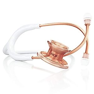 MDF Instruments MD One Epoch Lightweight Titanium Stethoscope, Adult, Free-Parts-for-Life, White Tube, Rosegold Chestpiece-Headset, MDF777TRG29
