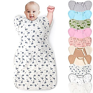 Knirose Swaddle Blanket Sleep Sack with Arms Up Design Help Baby Self-Soothing 2 Packs, 3-Way Transitions to Arms-Free Wearable Sleeping Bag for Newborn Baby Snug Fit Calms Startle Reflex Better Sleep