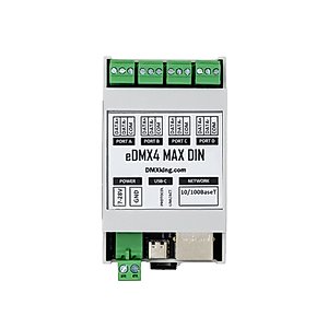 DMXking eDMX4 MAX DIN 4-Port – ArtNet/sACN via Ethernet to DMX 512 Converter with Screw Connectors