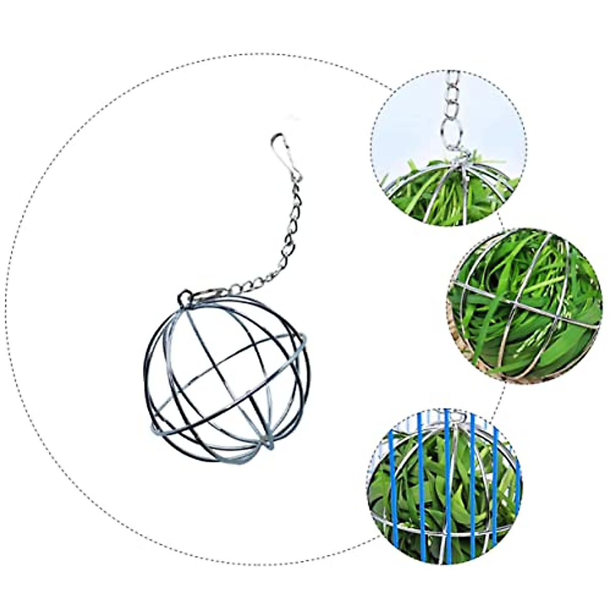 Balacoo 3 Pcs Rabbit Grass Ball Bop It Toy Chinchilla Hay Parrot Toys Guinea Pig Hay Rack Hanging Hay Manger Hay Food Bin Feeder Pet Toy Feed Dispenser Toy Hamster Toy Chicken Metal Silver