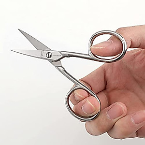 JARVISTAR Small Embroidery Curved Scissors, 4” Forged Stainless Steel Detail Craft Yarn Scissors, Pointed Tip Sharp Metal Precision Little Scissors for Fabric Sewing Needle Work, DIY craft