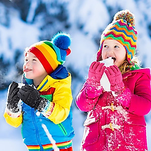 2 Pairs Kids Winter Ski Gloves Waterproof Warm Snow Mittens Full Finger Gloves for Toddlers Infants (Black, Rose Red, 3-6 Years)