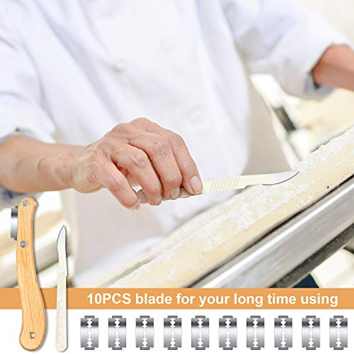 Bread Lame Knife with 10 Pieces Replaceable Blades Wooden Handle Lame Slashing Tool and 2 Pieces Dough Scoring Knife with Plastic Protective Cover for Making Bread Tool