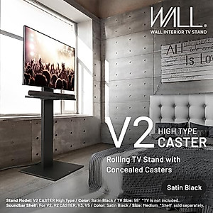 WALL V2 Caster High Type, Japanese Rolling Portable Free-Standing 32-60 Inch Universal TV Stand with Concealed Wheels - Satin Black